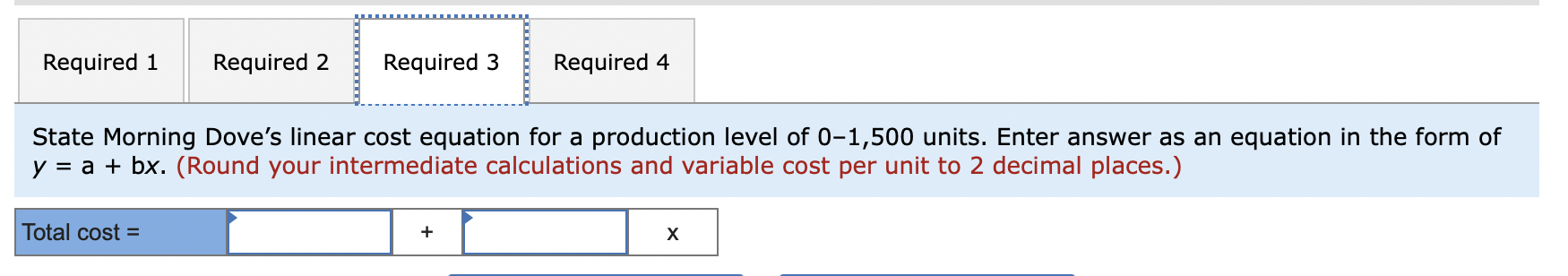 Solved State Morning Dove's linear cost equation for a | Chegg.com