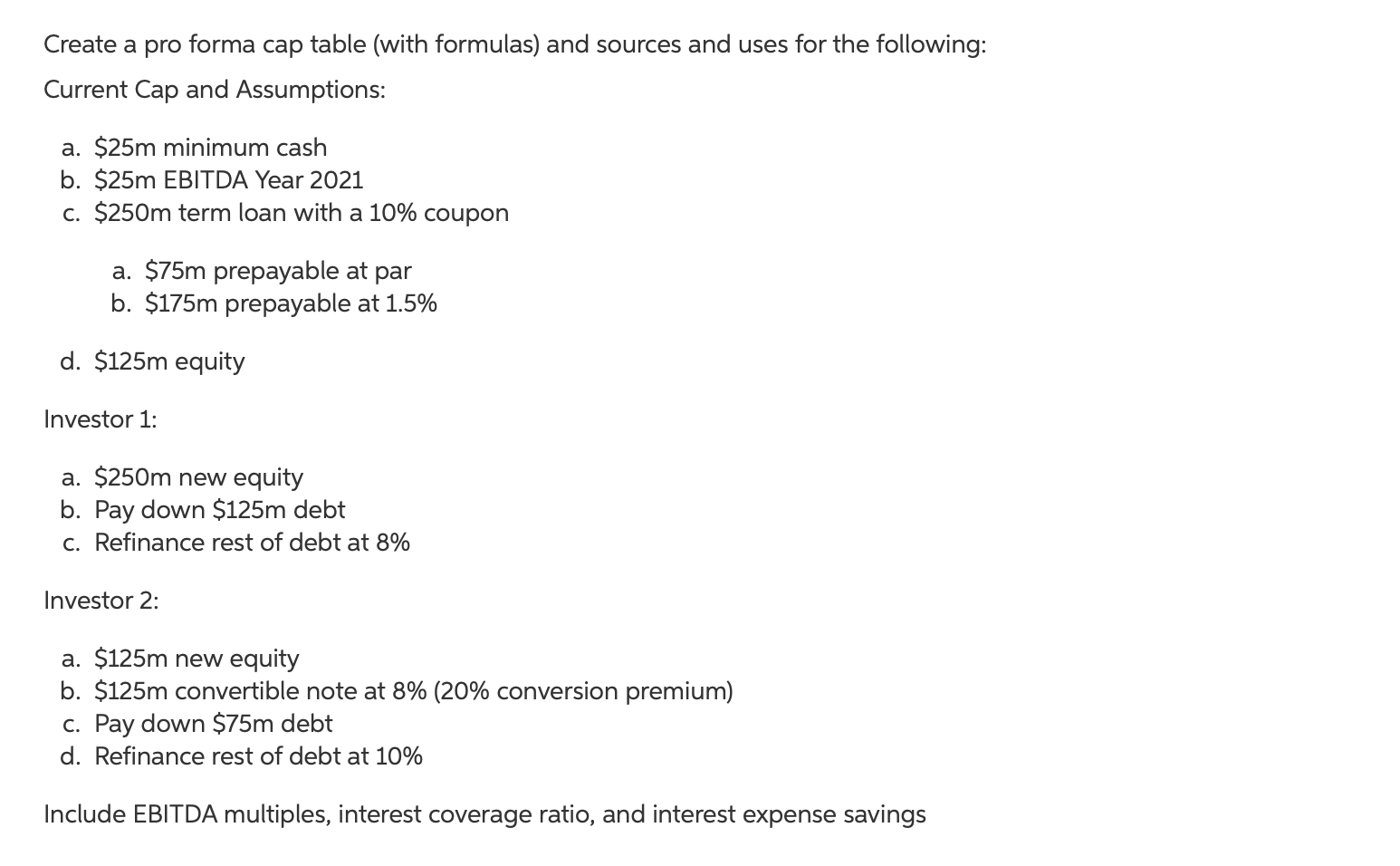 Create a pro forma cap table (with formulas) and | Chegg.com