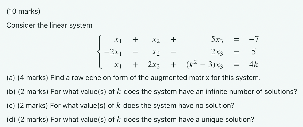 Solved Consider the linear system | Chegg.com
