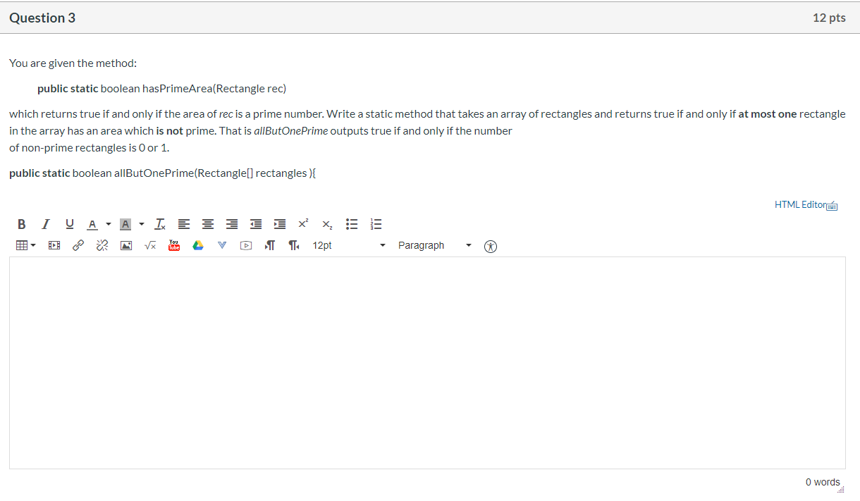 Solved Question 3 12 pts You are given the method: public | Chegg.com