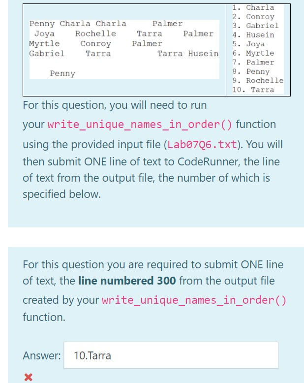 Solved Complete the write_unique_names_in_order(filename_in, | Chegg.com