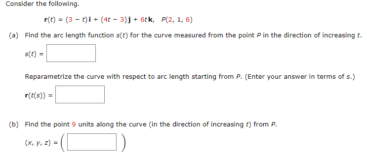 Solved Consider the following. r(t) = (3 – t)i + (4t - 3)j + | Chegg.com