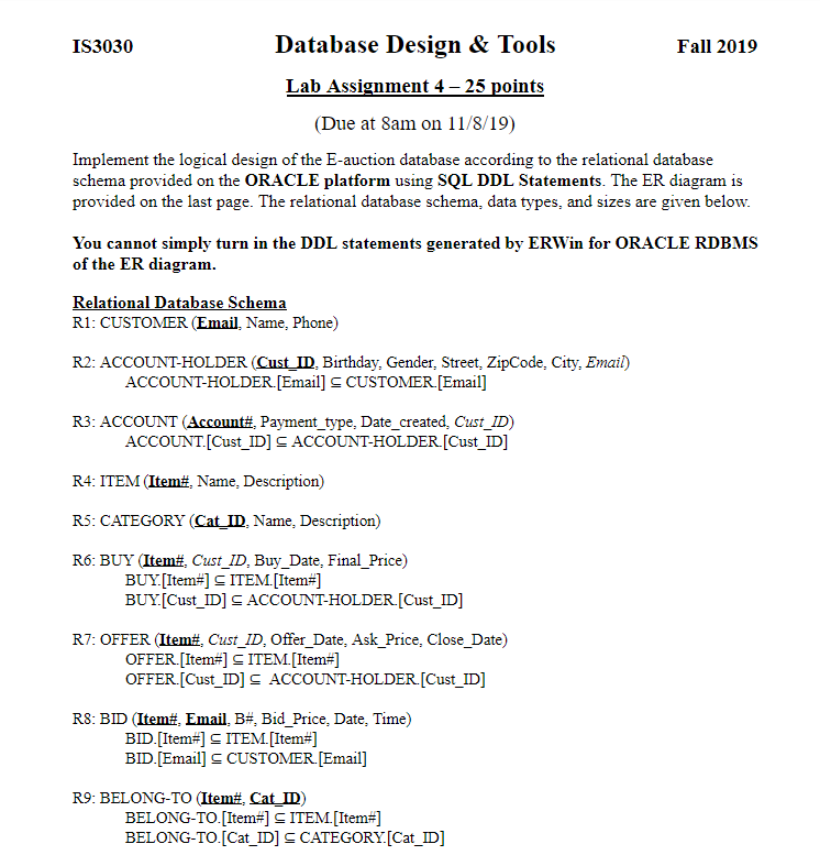 IS3030 Database Design & Tools Fall 2019 Lab | Chegg.com