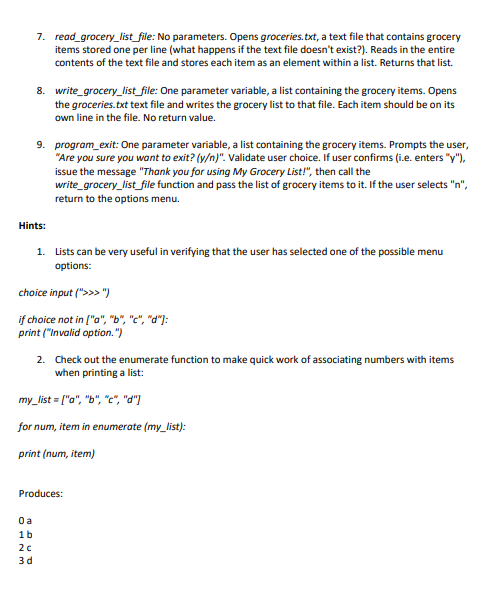 Solved Grocery list system A grocery list is a list of the | Chegg.com
