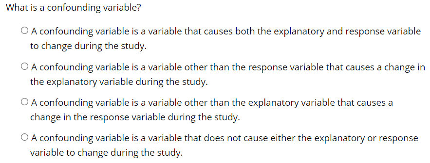 Solved What is a confounding variable? O A confounding | Chegg.com