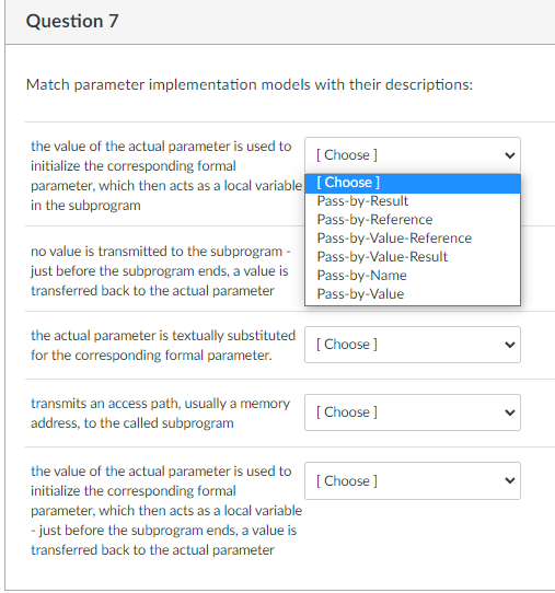 Solved Match parameter implementation models with their | Chegg.com