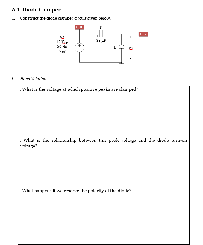 Solved A.1. Diode Clamper 1. Construct the diode clamper | Chegg.com