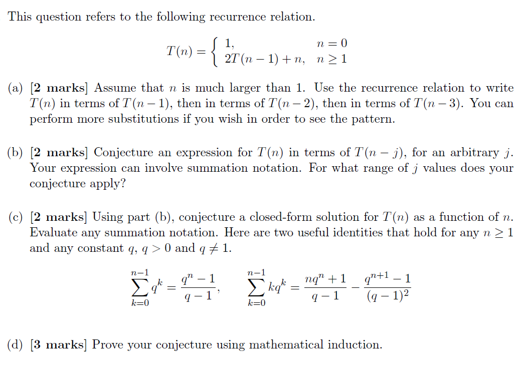 Solved This question refers to the following recurrence | Chegg.com