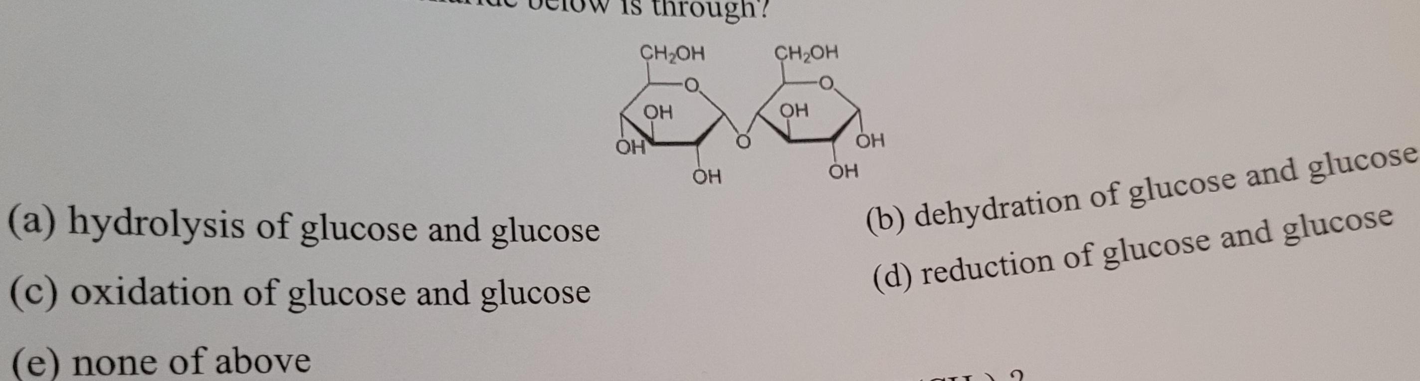 Solved (a) hydrolysis of glucose and glucose (b) dehydration | Chegg.com