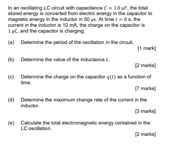Solved In an oscillating LC circuit with capacitance C = 1.0 | Chegg.com