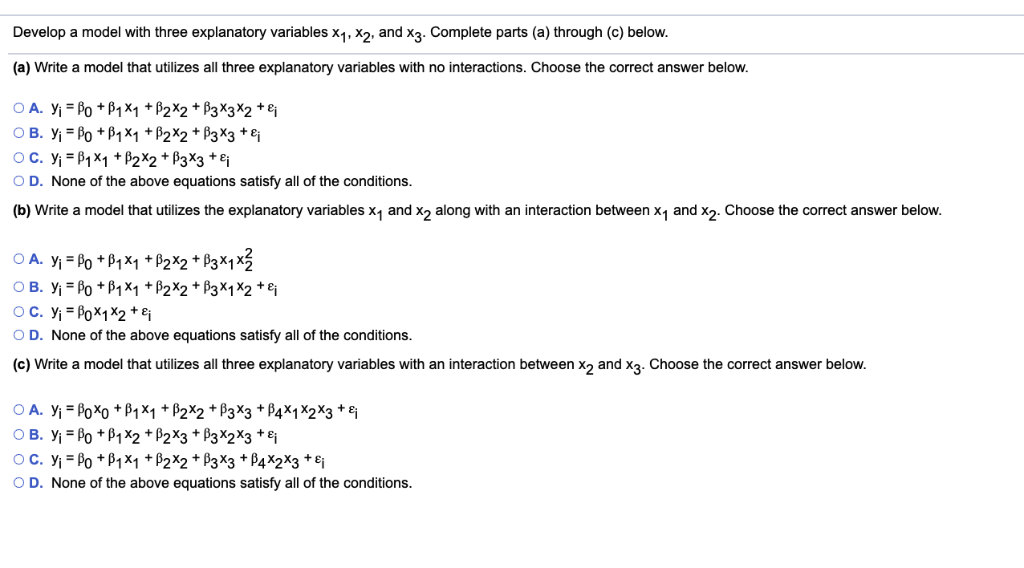 Solved Develop a model with three explanatory variables x1, | Chegg.com