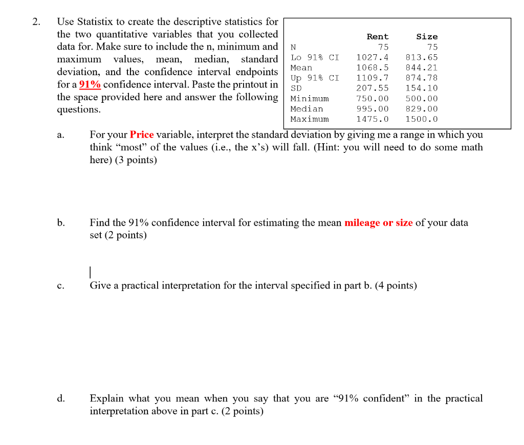 Solved Use Statistix to create the descriptive statistics | Chegg.com