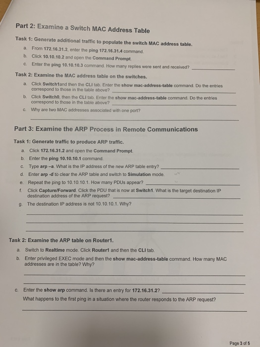 Solved Part 2: Examine a Switch MAC Address Table Task 1: | Chegg.com
