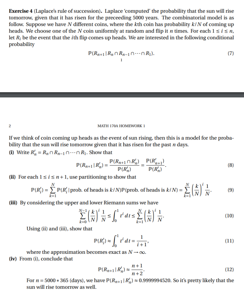Exercise 4 (Laplace's rule of succession). Laplace | Chegg.com