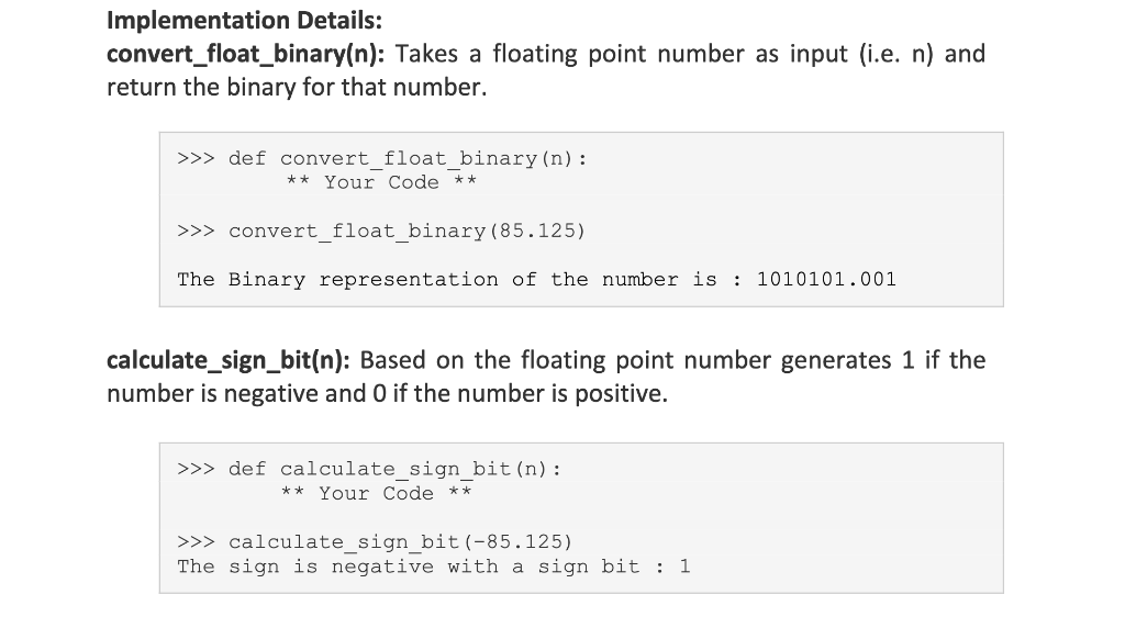 Solved Implementation Details Convert Float Binary N