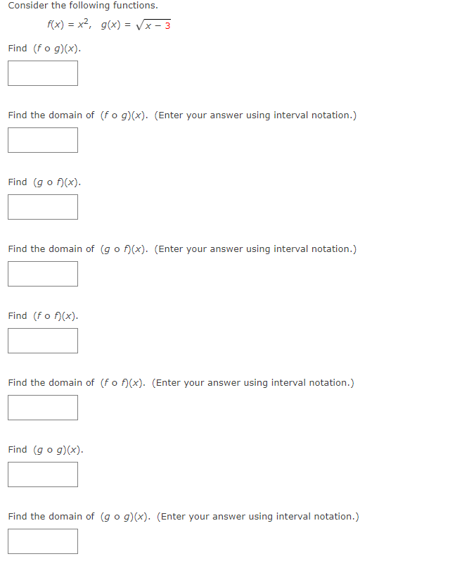 Solved Consider the following functions. f(x)=x2,g(x)=x−3 | Chegg.com