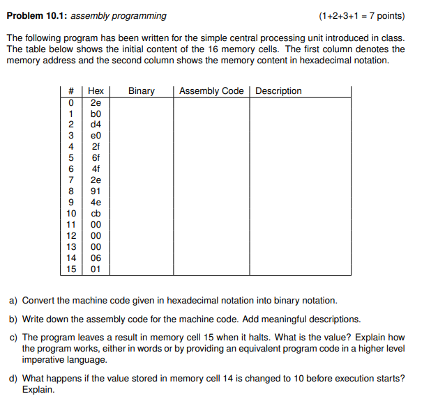 Solved Problem 10.1: assembly programming (1+2+3+1 = 7 | Chegg.com