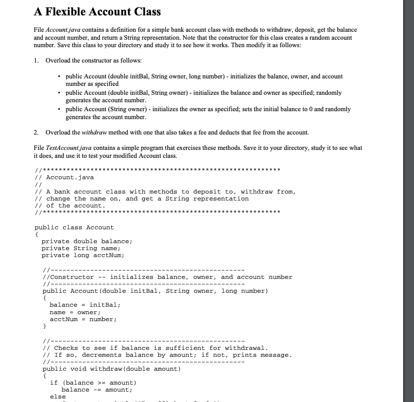 Solved A Flexible Account Class File Account.java contains a | Chegg.com