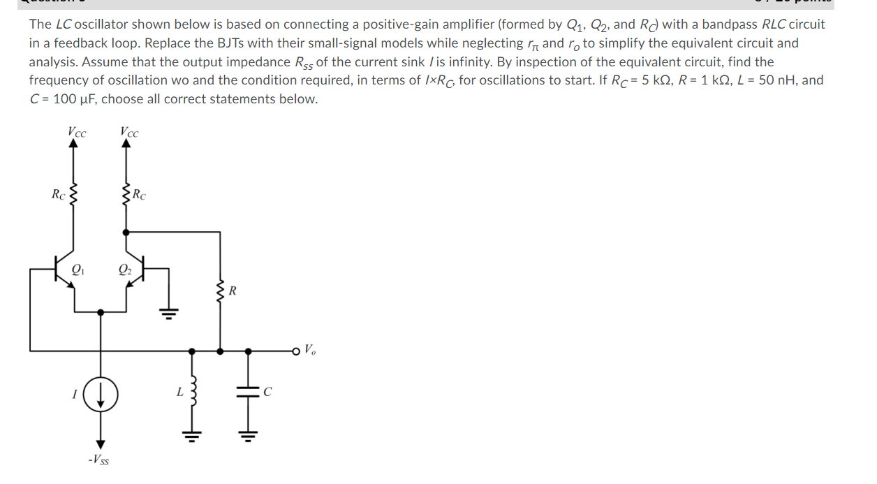 Solved The LC oscillator shown below is based on connecting | Chegg.com