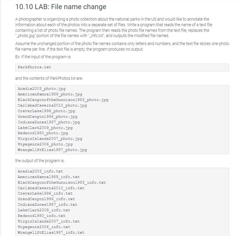 Solved 10.10 LAB: File name change | Chegg.com
