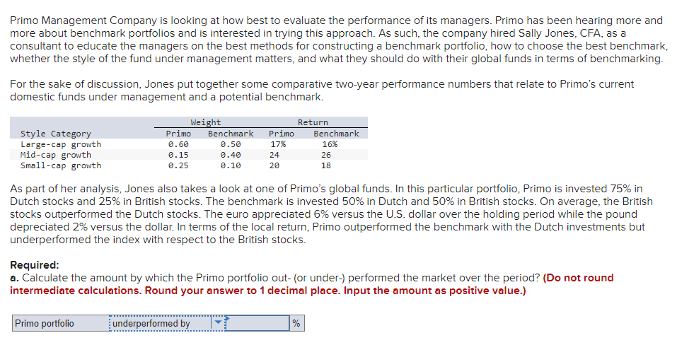 Solved b. Calculate the contribution to performance of the | Chegg.com