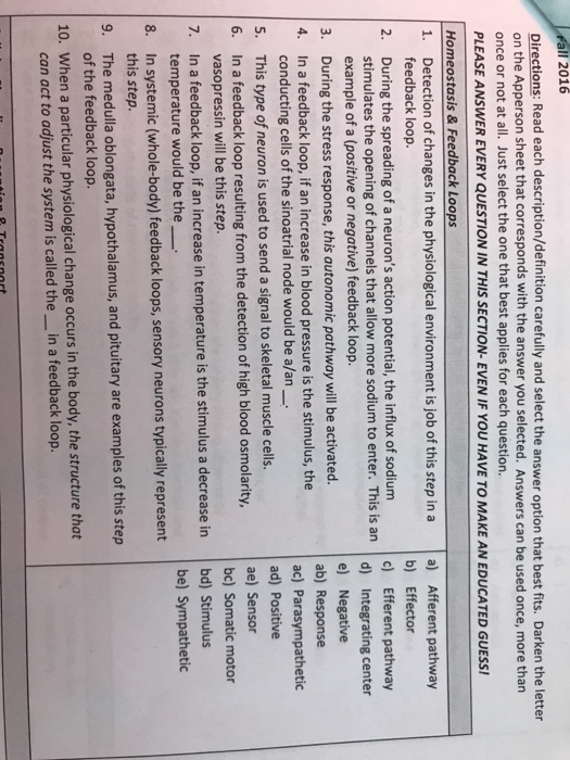 Solved all 2016 Directions: Read each description/definition | Chegg.com