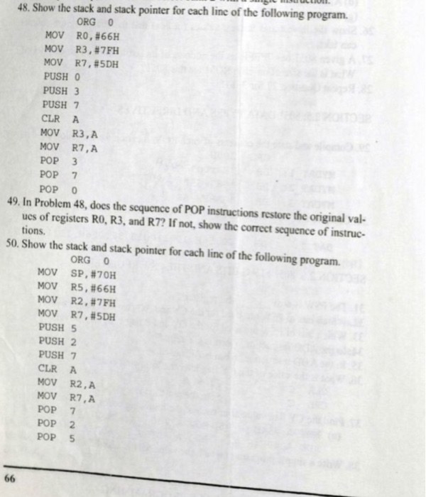 Solved 48. Show the stack and stack pointer for each line of | Chegg.com