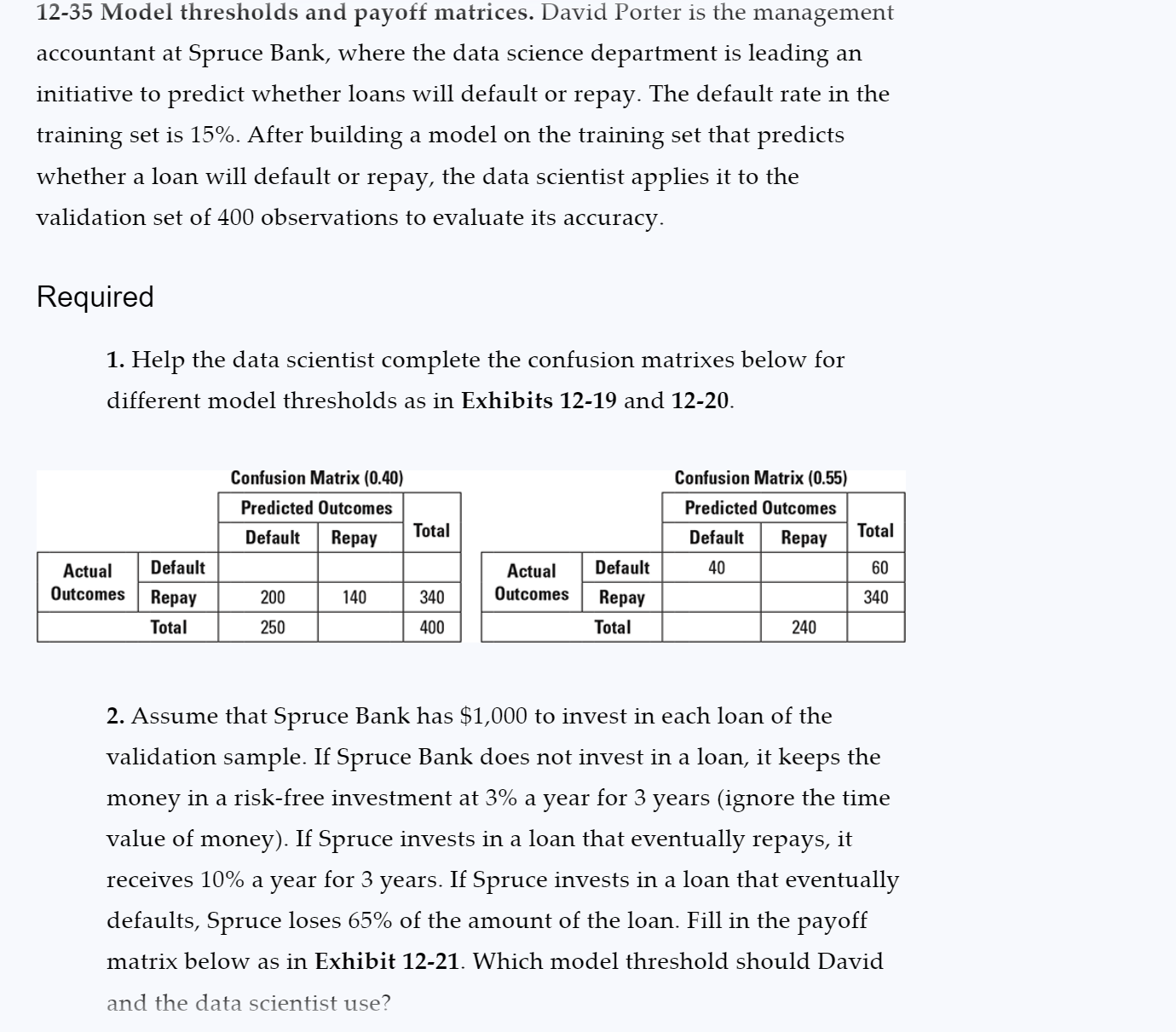 12-35 Model thresholds and payoff matrices. David | Chegg.com