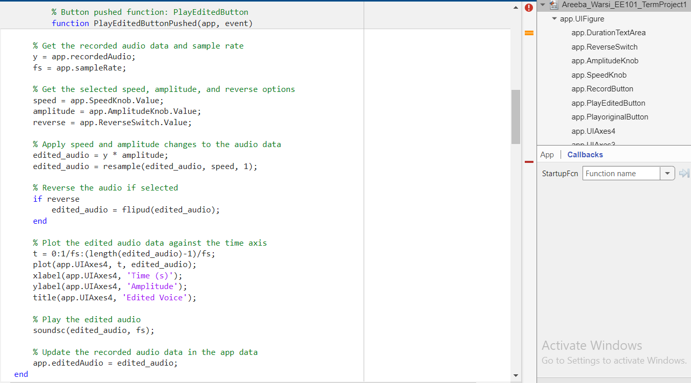 Solved MATLAB App Original Record PLAY(Original) File: | Chegg.com