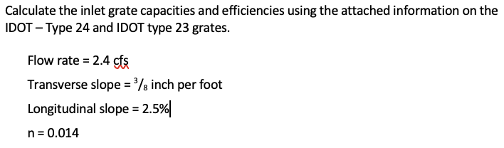 Solved Calculate the inlet grate capacities and efficiencies | Chegg.com
