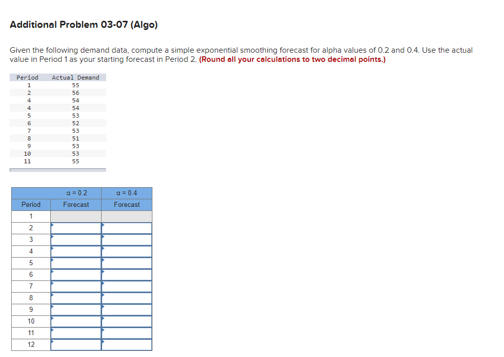 Solved Additional Problem 03-07 (Algo) Given the following | Chegg.com