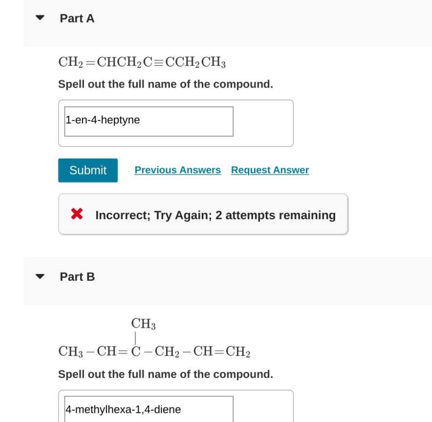 Solved Part A CH2=CHCH2C=CCH2CH3 Spell out the full name of | Chegg.com
