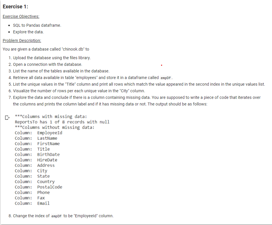 Solved Exercise 1: Exercise Objectives: • SQL to Pandas | Chegg.com