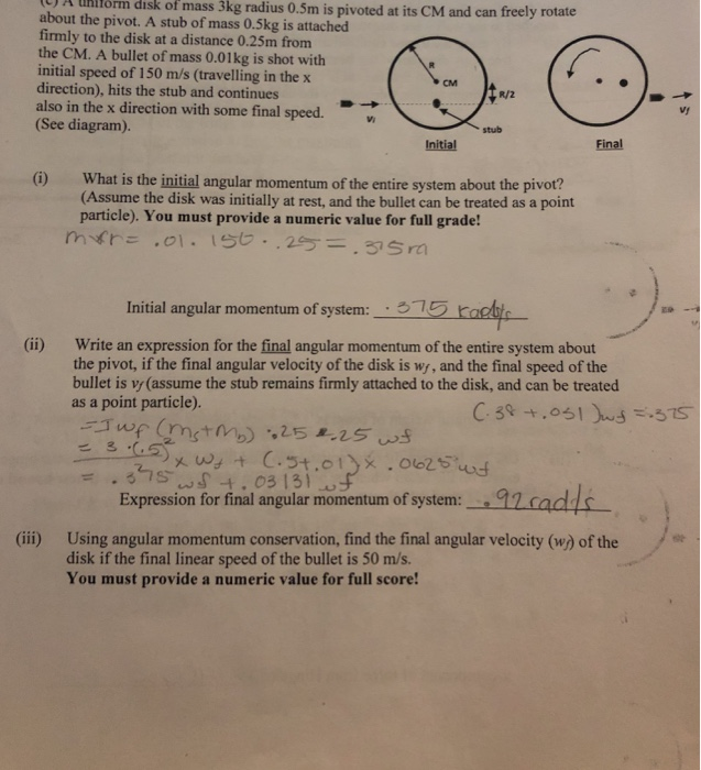 Solved ulorm disk of mass 3kg radius 0.5m is pivoted at its | Chegg.com