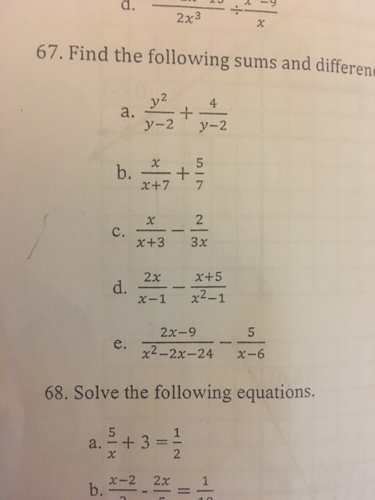 Solved Find the following sums and difference y^2/y | Chegg.com