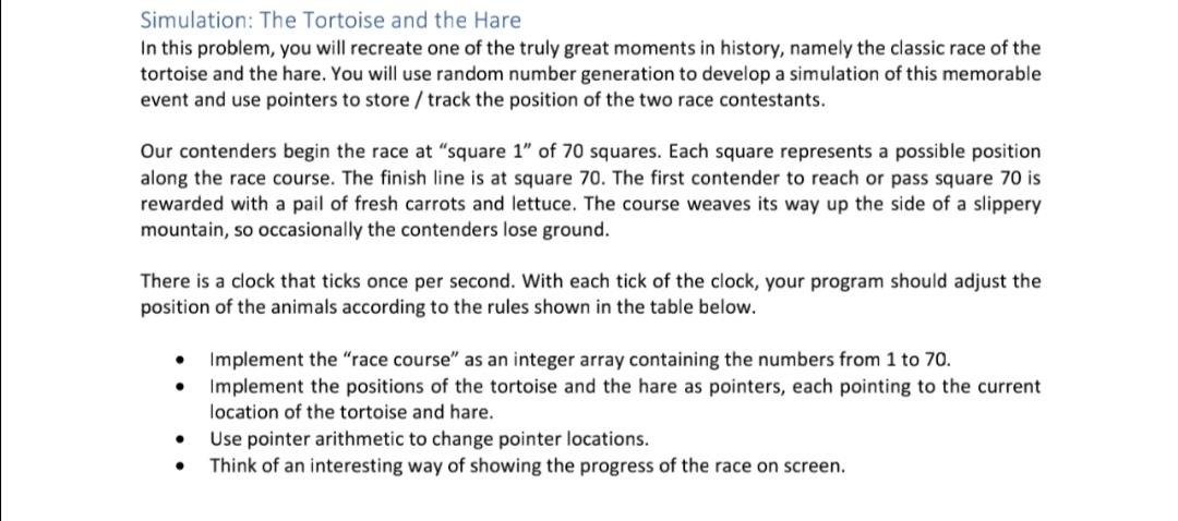 Solved Simulation: The Tortoise and the Hare In this | Chegg.com