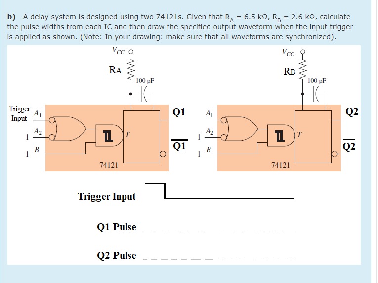 Solved b) ﻿A delay system is designed using two 74121s. | Chegg.com