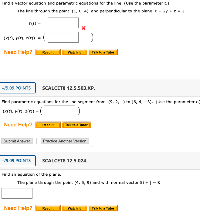 Solved Find a vector equation and parametric equations for | Chegg.com