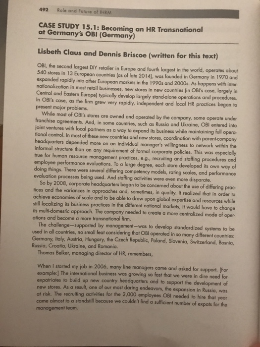 Solved 492 Role and Future of IHRM CASE STUDY 15.1: Becoming | Chegg.com