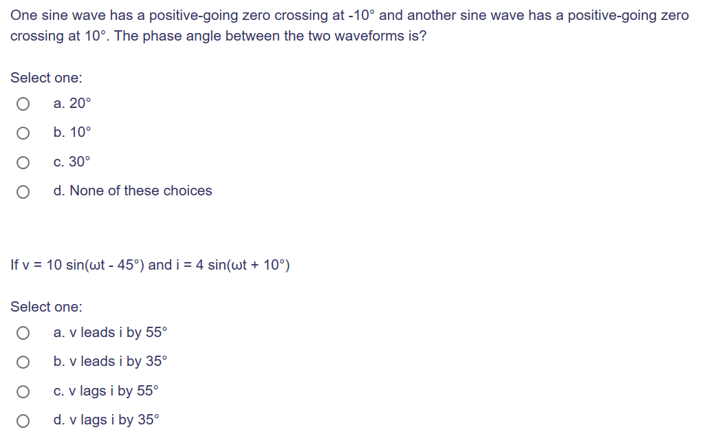Solved One sine wave has a positive-going zero crossing at | Chegg.com
