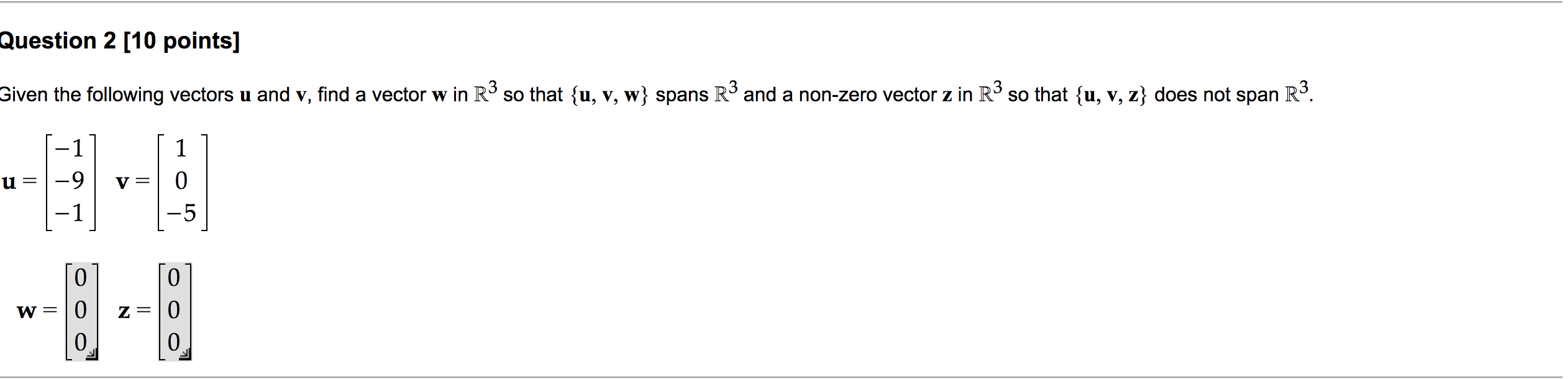 Solved Question 2 [10 points] Given the following vectors u | Chegg.com