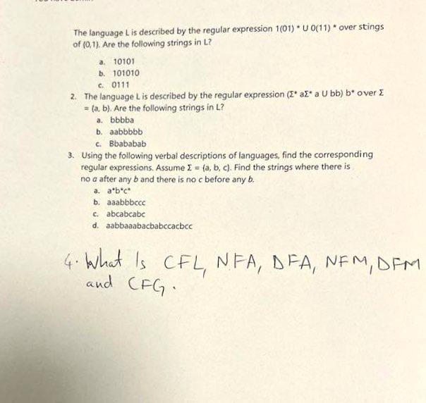 Solved The language L is described by the regular expression | Chegg.com