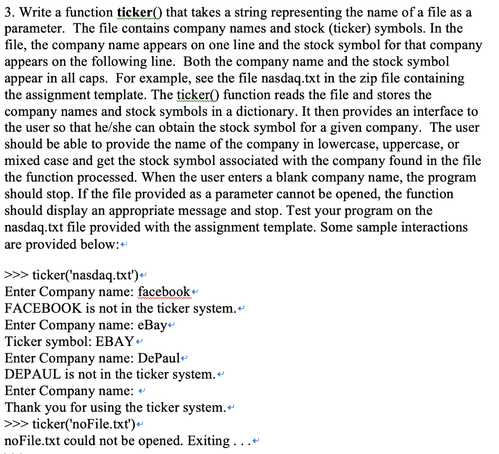 Solved 3. Write a function ticker that takes a string | Chegg.com