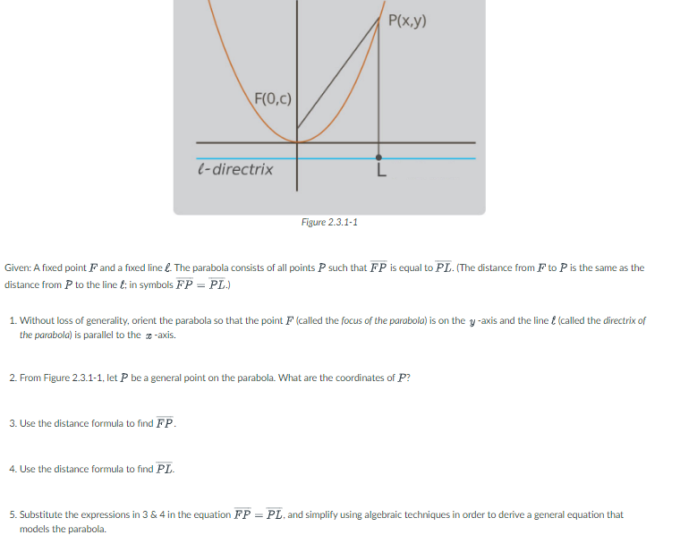 Solved Given: A fixed point F and a fixed line ℓ. The | Chegg.com