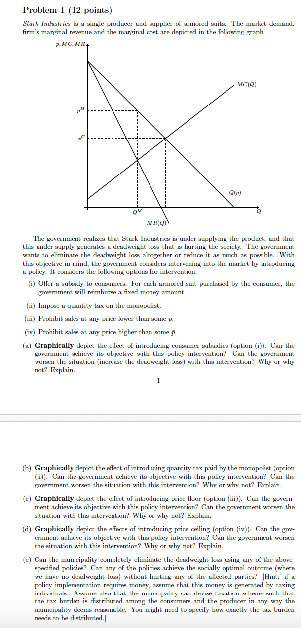 Solved Problem 1 (12 ﻿points)Stark Industries is a single | Chegg.com