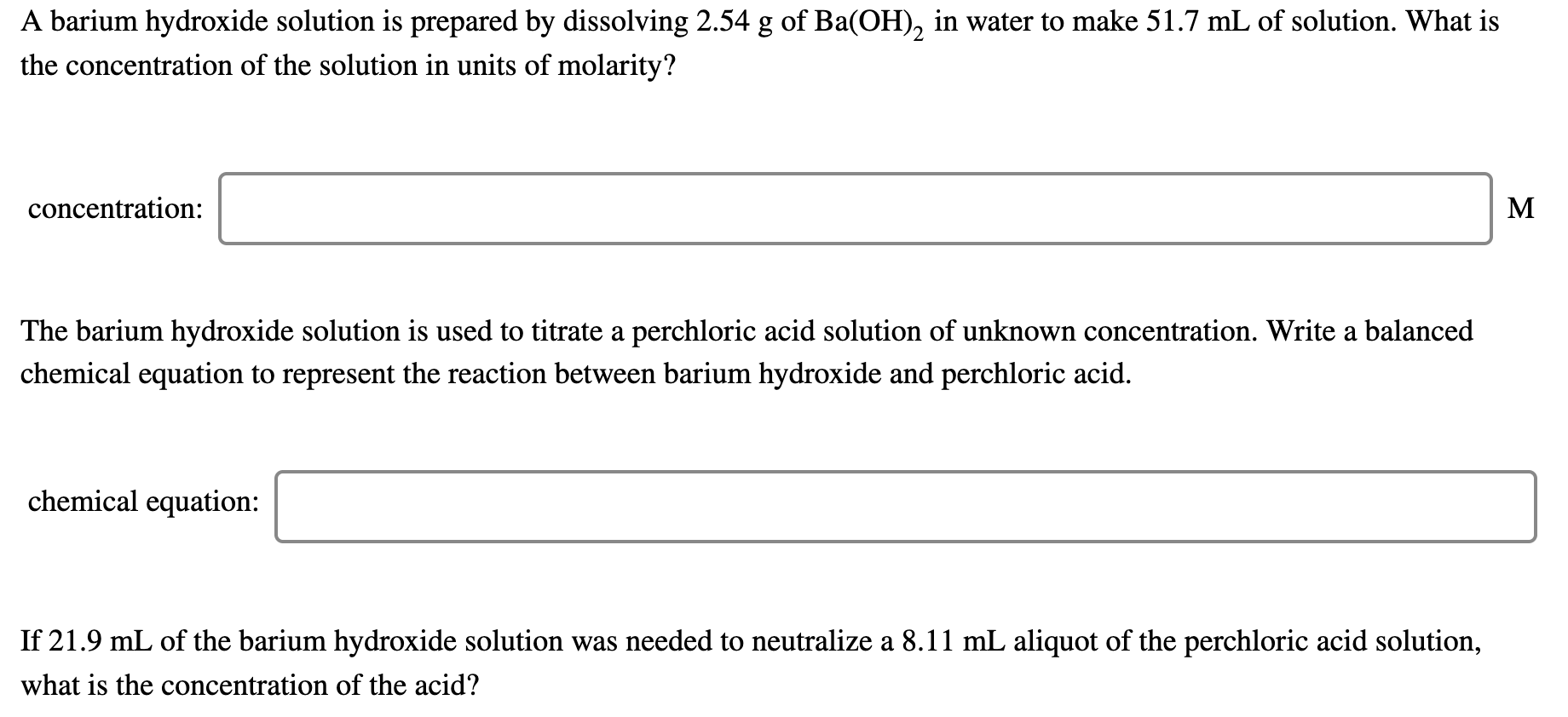 Solved A barium hydroxide solution is prepared by dissolving | Chegg.com
