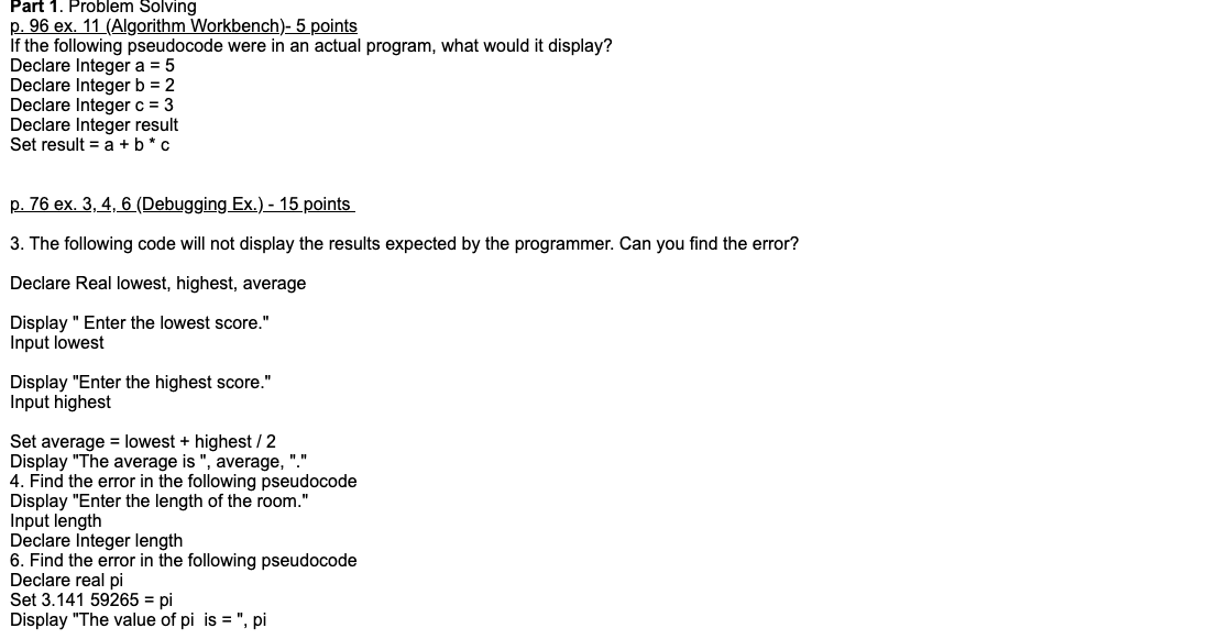Solved Part 1. Problem Solving p. 96 ex. 11 (Algorithm | Chegg.com