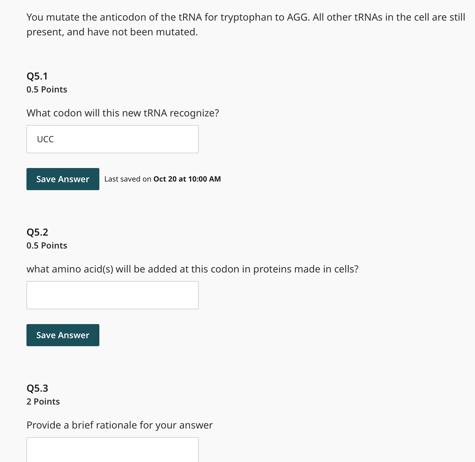 Solved You mutate the anticodon of the tRNA for tryptophan | Chegg.com