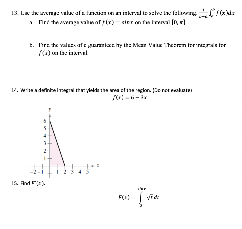 Solved 13. Use the average value of a function on an | Chegg.com