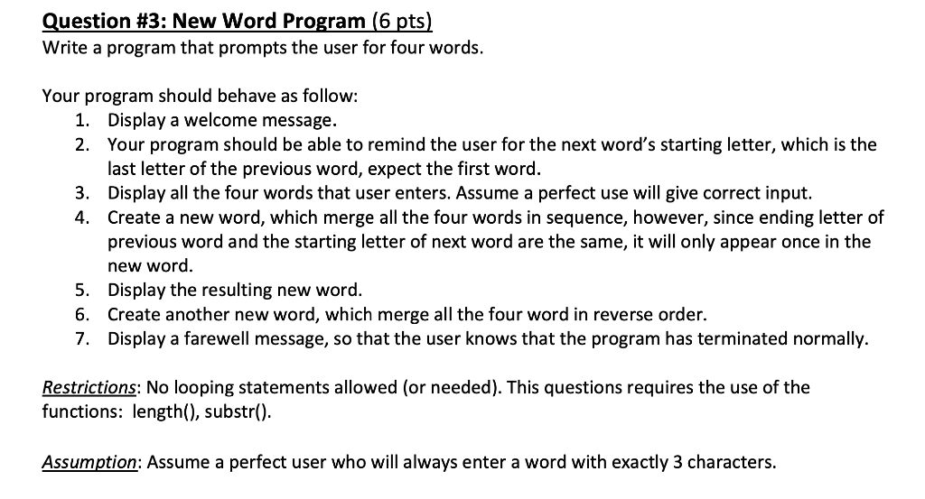 Solved Question #3: New Word Program (6 pts) Write a program | Chegg.com